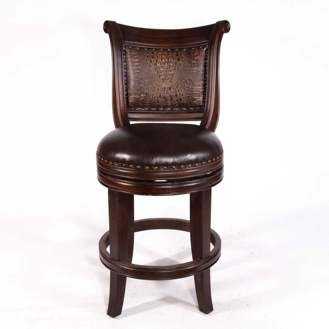 Bethany French Country Bar Stool Armless, Brown Embossed Leather Ranch ...