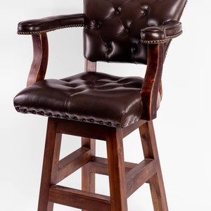 Trophy Ranch Bar Stool Tufted Leather & Deer Axis Hide Back With Swivel ...