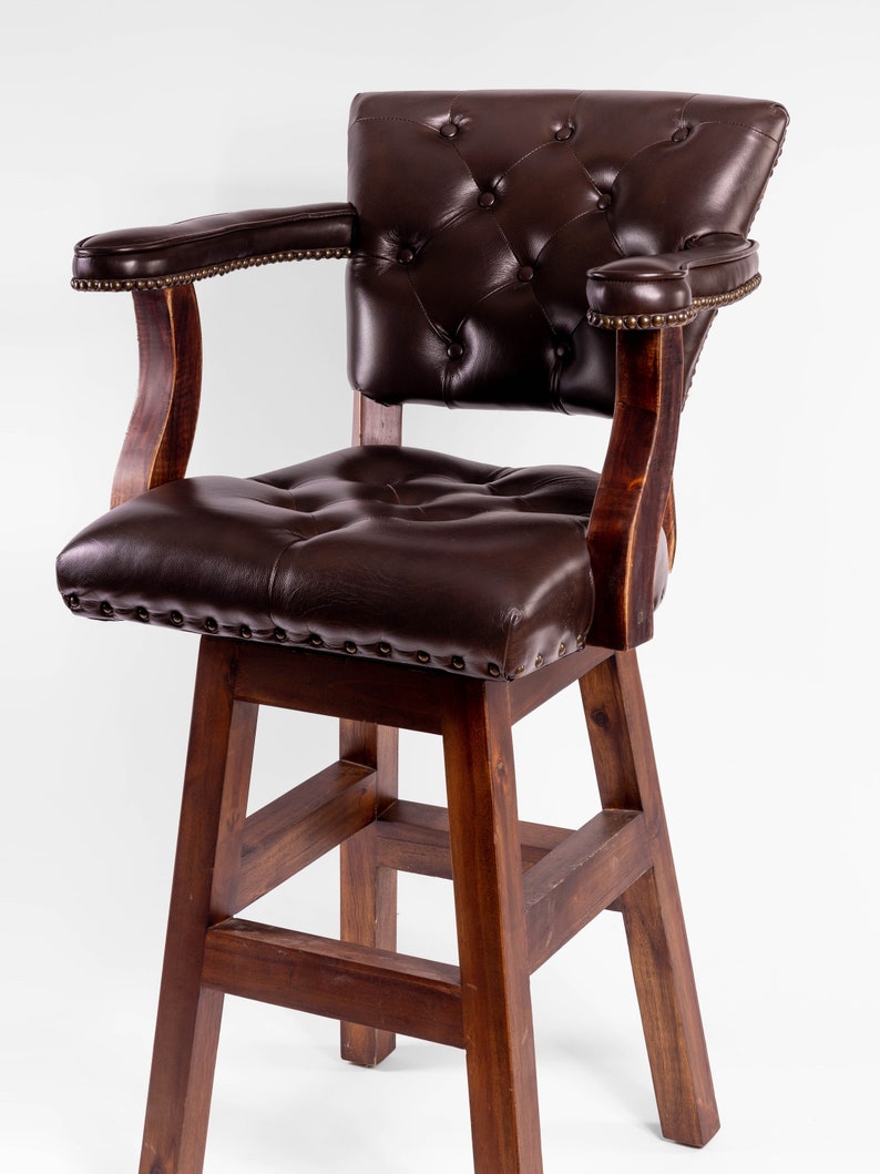 Trophy Ranch Bar Stool Tufted Leather & Deer Axis Hide Back With Swivel ...