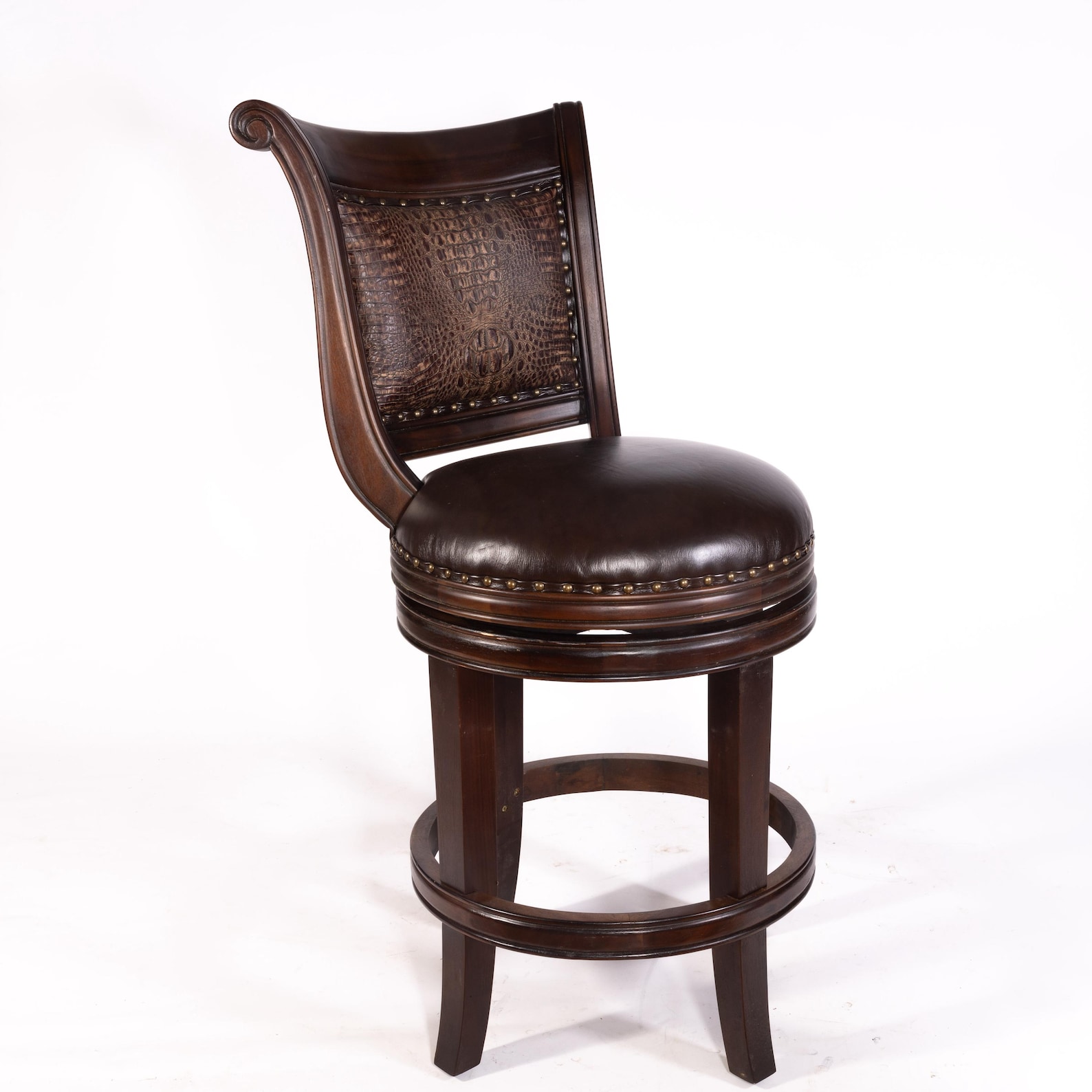 Bethany French Country Bar Stool Armless, Brown Embossed Leather Ranch ...