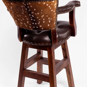 Trophy Ranch Bar Stool Tufted Leather & Deer Axis Hide Back With Swivel ...