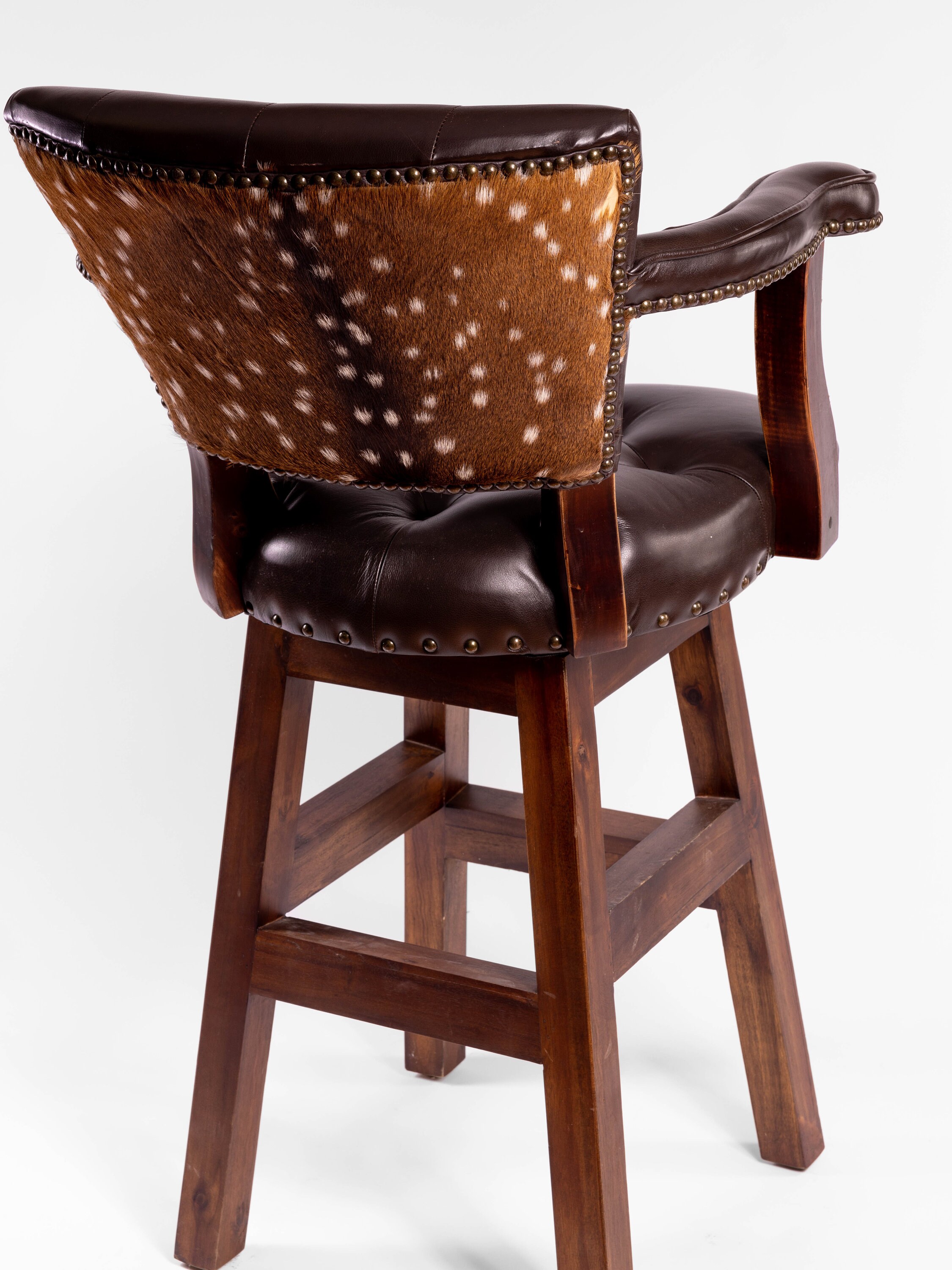 Trophy Ranch Bar Stool Tufted Leather & Deer Axis Hide Back With Swivel ...