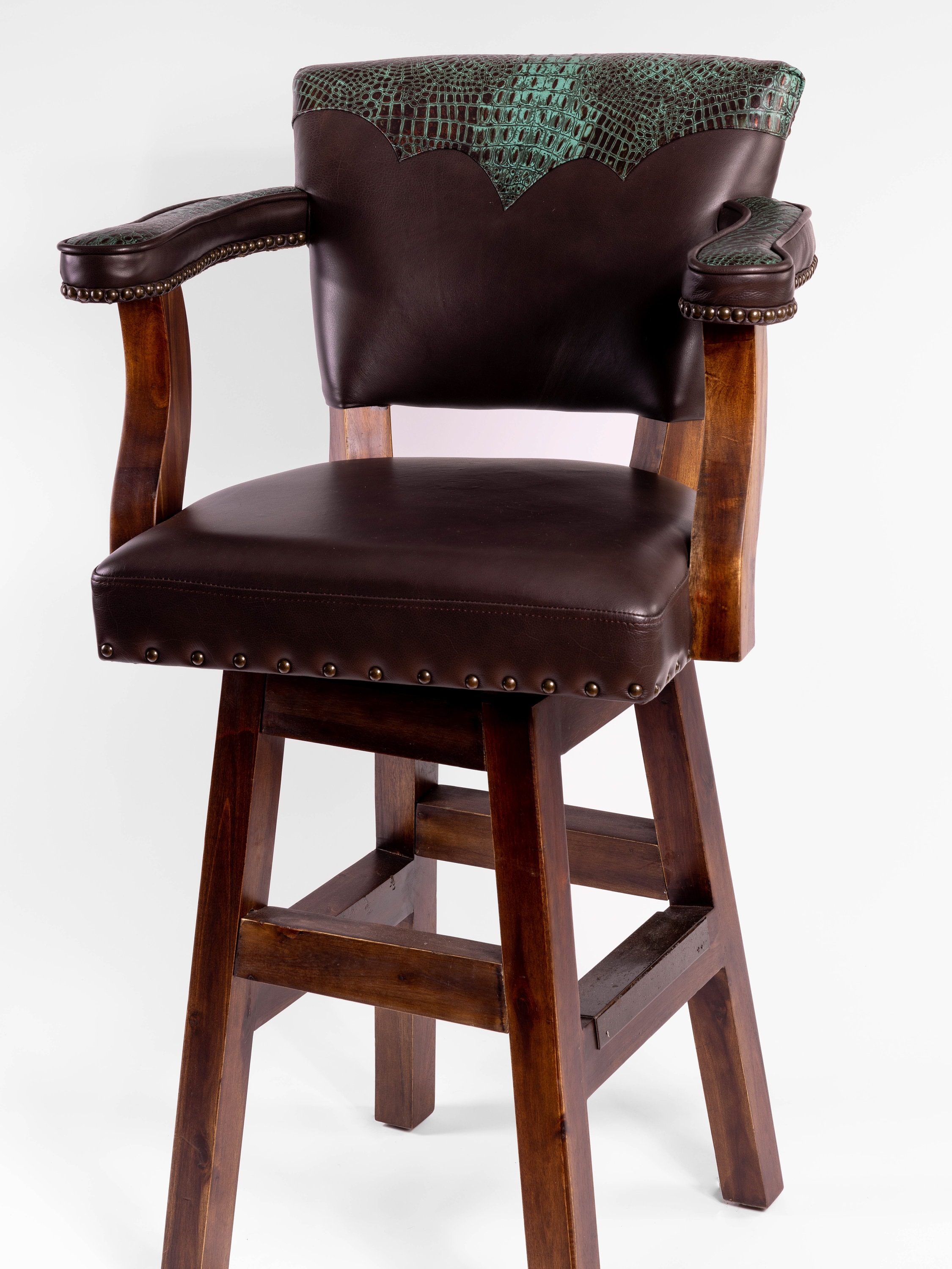 Trophy Ranch Bar Stool With Turquoise Green Crocodile Yolk Leather ...