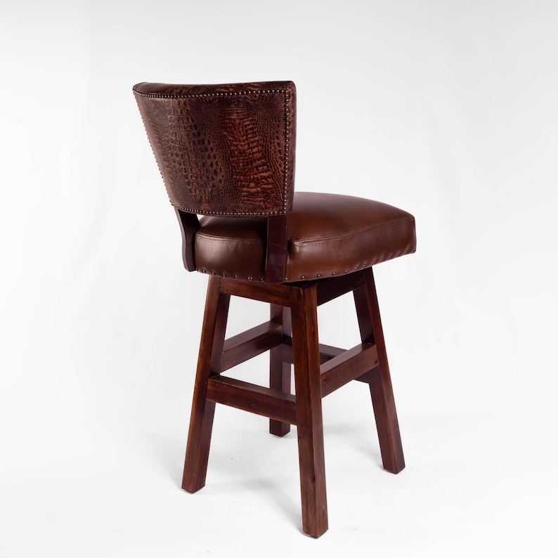 Wilson Ranch Armless Bar Stool Brown Croc Embossed Leather Counter ...