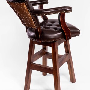 Trophy Ranch Bar Stool Tufted Leather & Deer Axis Hide Back With Swivel ...