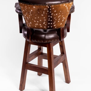 Trophy Ranch Bar Stool Tufted Leather & Deer Axis Hide Back With Swivel ...