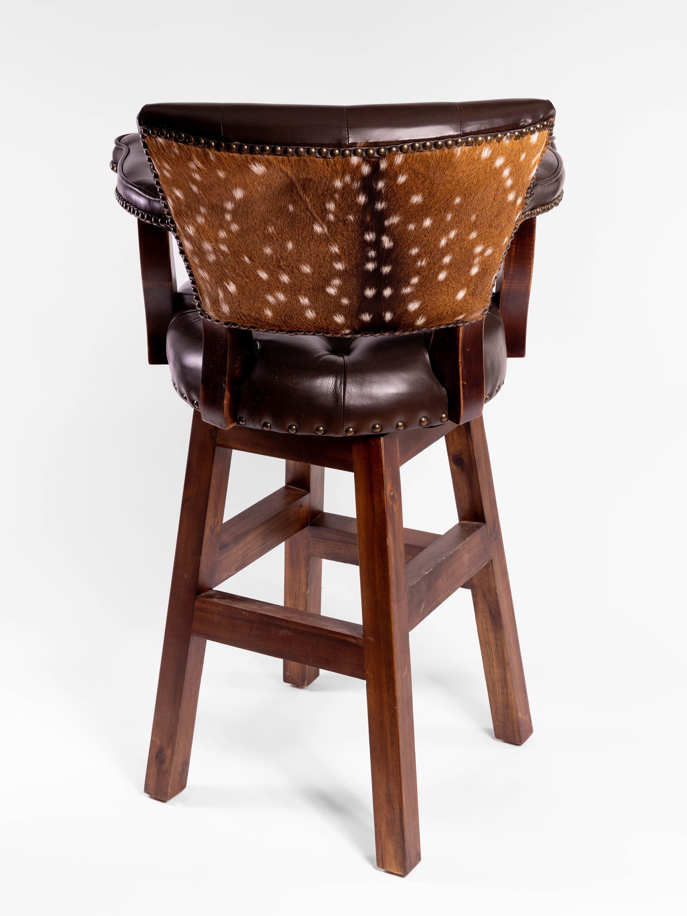 Trophy Ranch Bar Stool Tufted Leather & Deer Axis Hide Back With Swivel ...