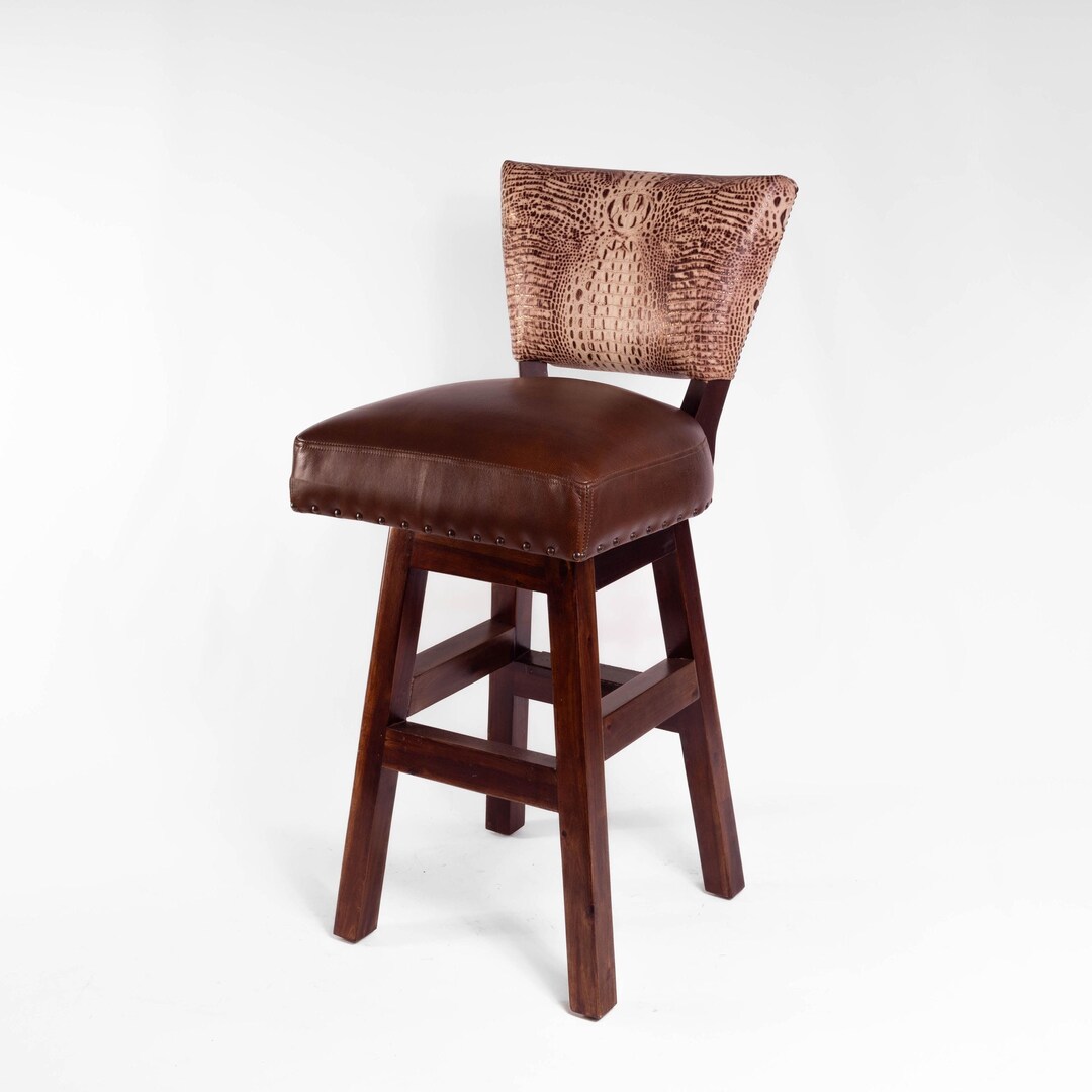 Wilson Ranch Armless Bar Stool White Croc Embossed Leather Counter ...