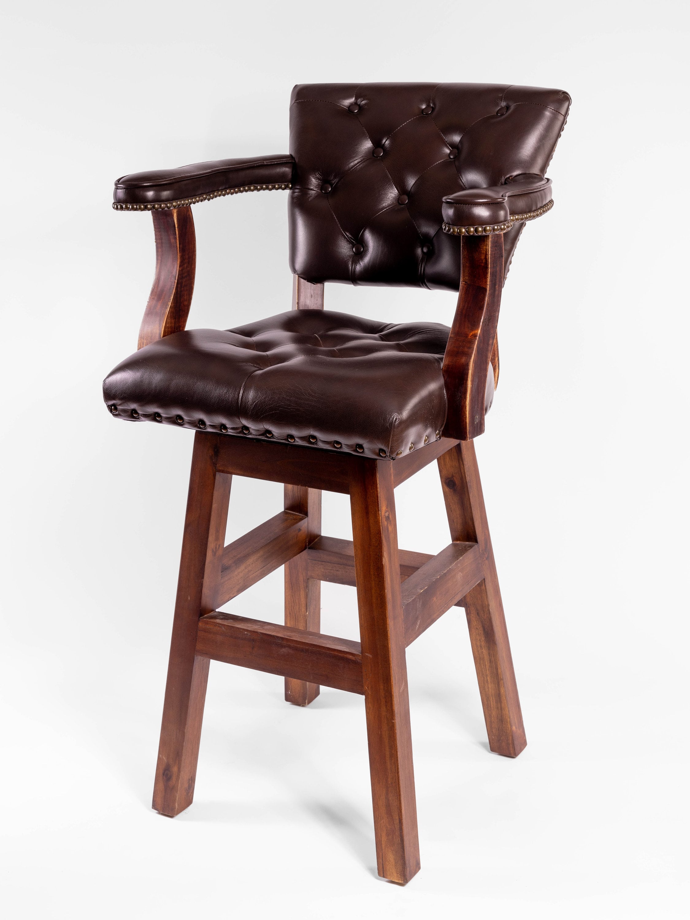Trophy Ranch Bar Stool Tufted Leather & Deer Axis Hide Back With Swivel ...