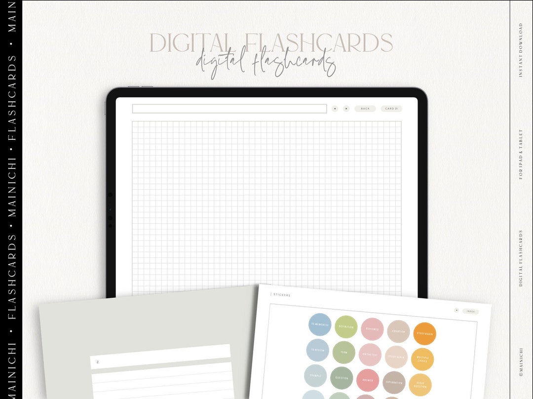 Digital Flashcards | Grid Design | iPad Tablet | Goodnotes | Notability ...