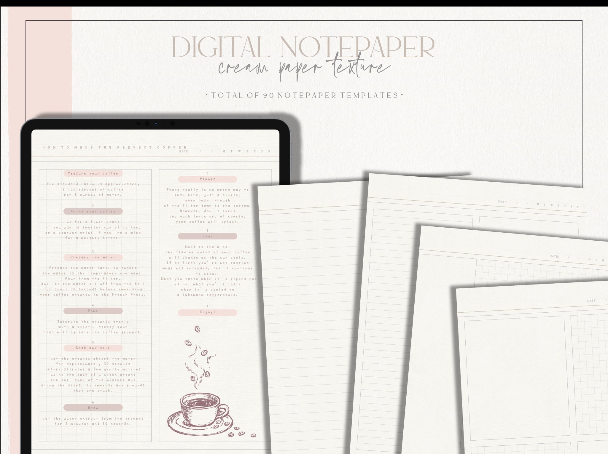 Digital Notepaper Templates Cream Paper Texture iPad Tablet Goodnotes ...