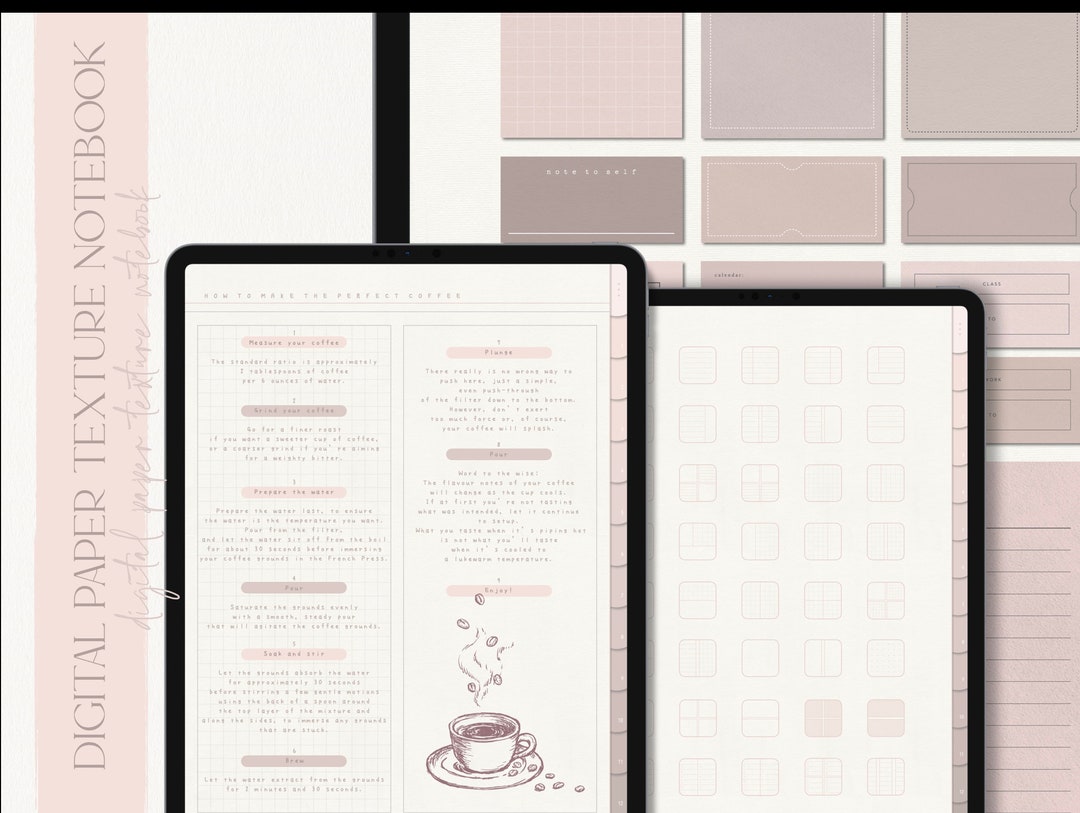 Pink Digital Notebook: 13-tab Hyperlinked, 40 Templates (PDF Download ...