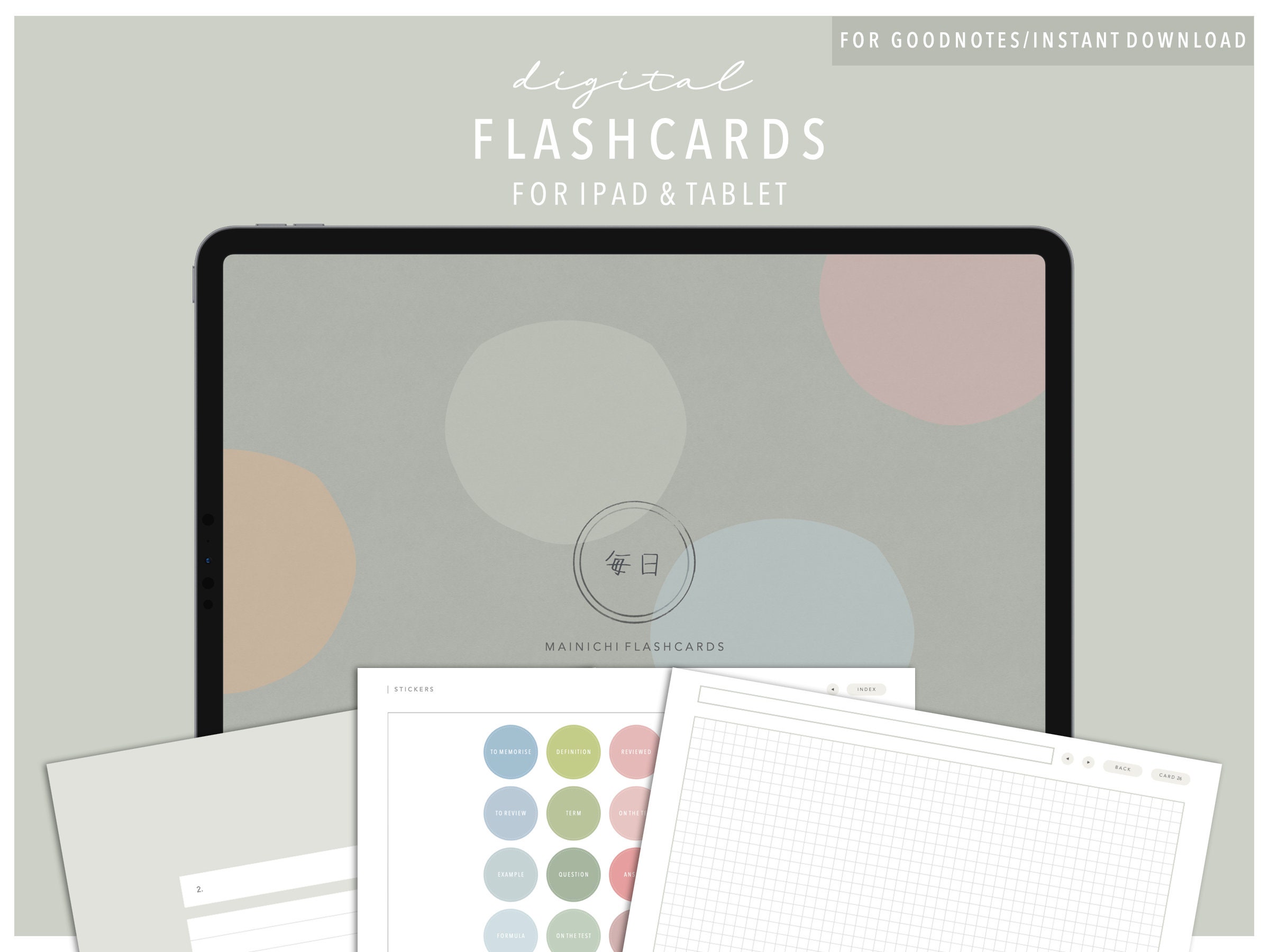 Digital Flashcards Grid Design iPad Tablet GoodNotes | Etsy