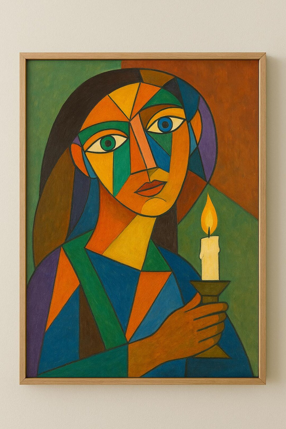 Cubist Woman With Candle Art Print – Bold Geometric Portrait Poster ...