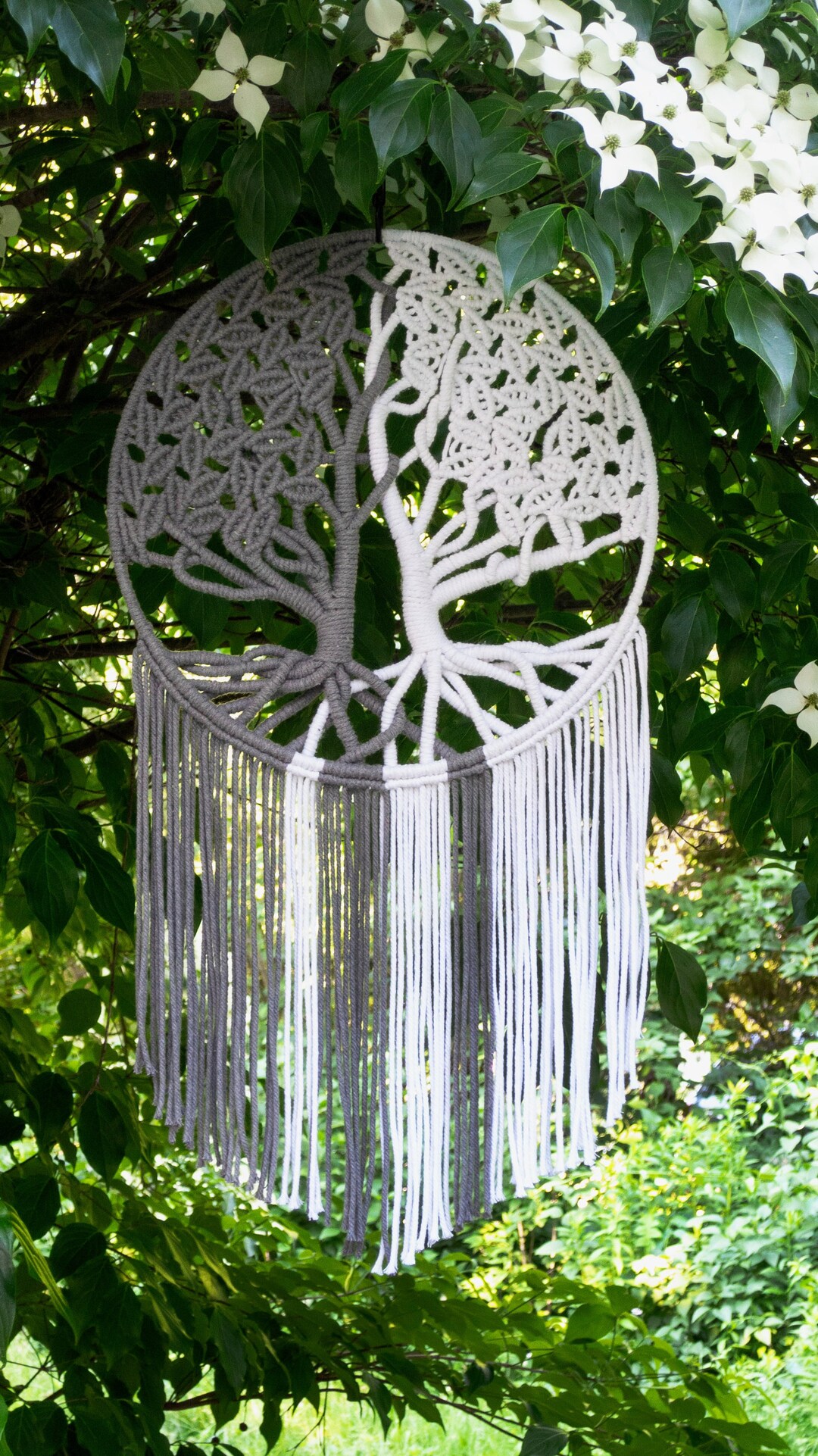 Two Tone Tree of Life / Macramé Mandala Round Wall Hanging Tapestry ...