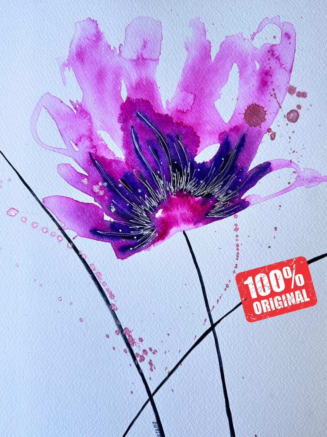 Optimistic Abstract Flower Watercolor Painting Original | Painting With ...
