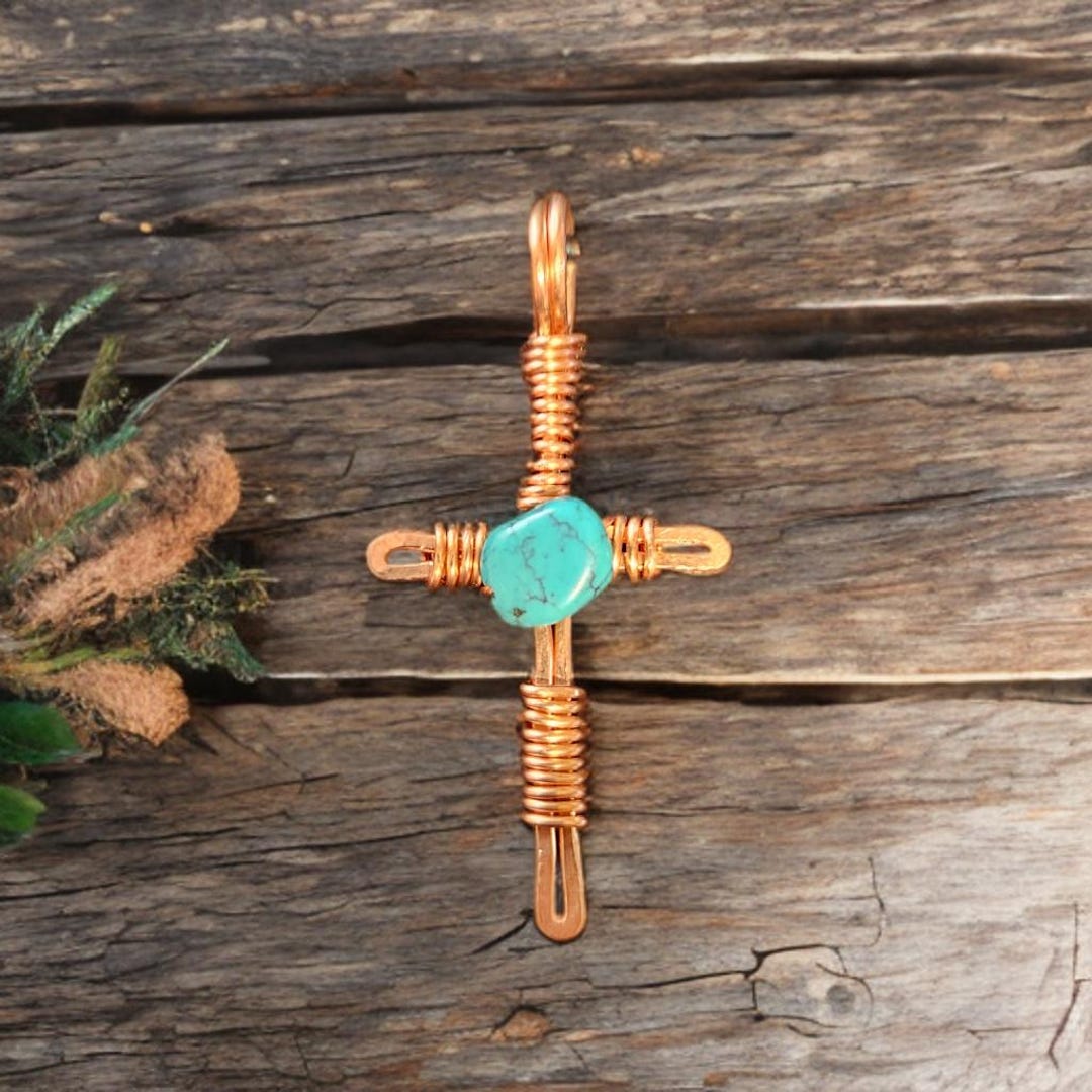 Raw Copper Cross, Wire-wrapped, Leather Cord Handmade Clasp, Genuine ...