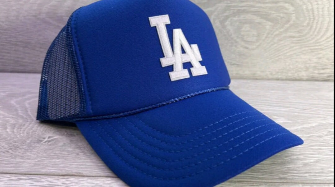 New LA Royal Blue Cap Hat 5 Panel High Crown Mesh Trucker Snapback ...