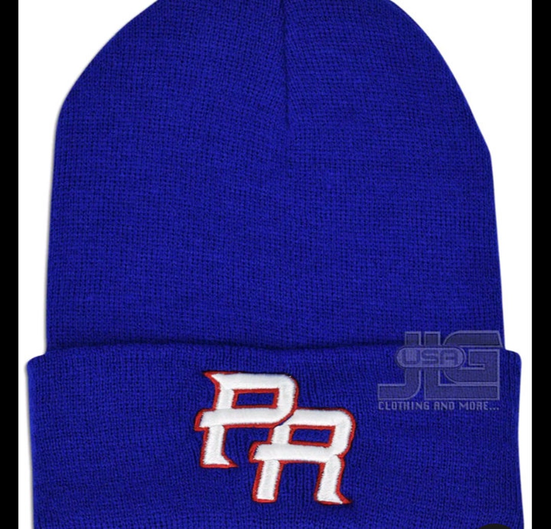 Custom Embroidered Blue Puerto Rico PR Beanie Hat Puerto Rico Baseball ...
