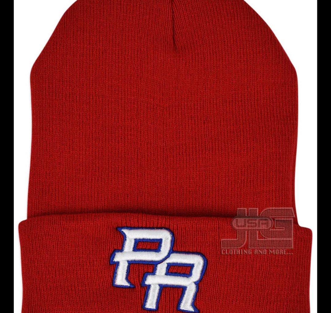 Custom Embroidered Red Puerto Rico PR Beanie Hat Puerto Rico Baseball ...