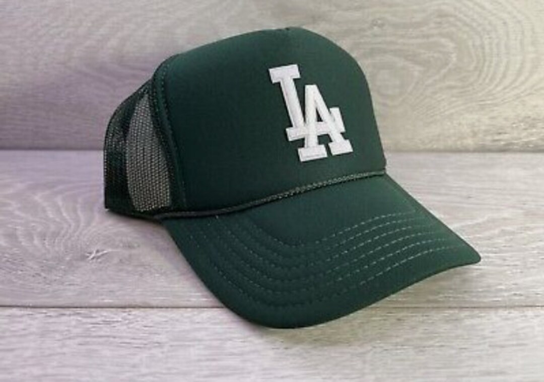 New LA Forest Green Cap Hat 5 Panel High Crown Mesh Trucker Snapback ...