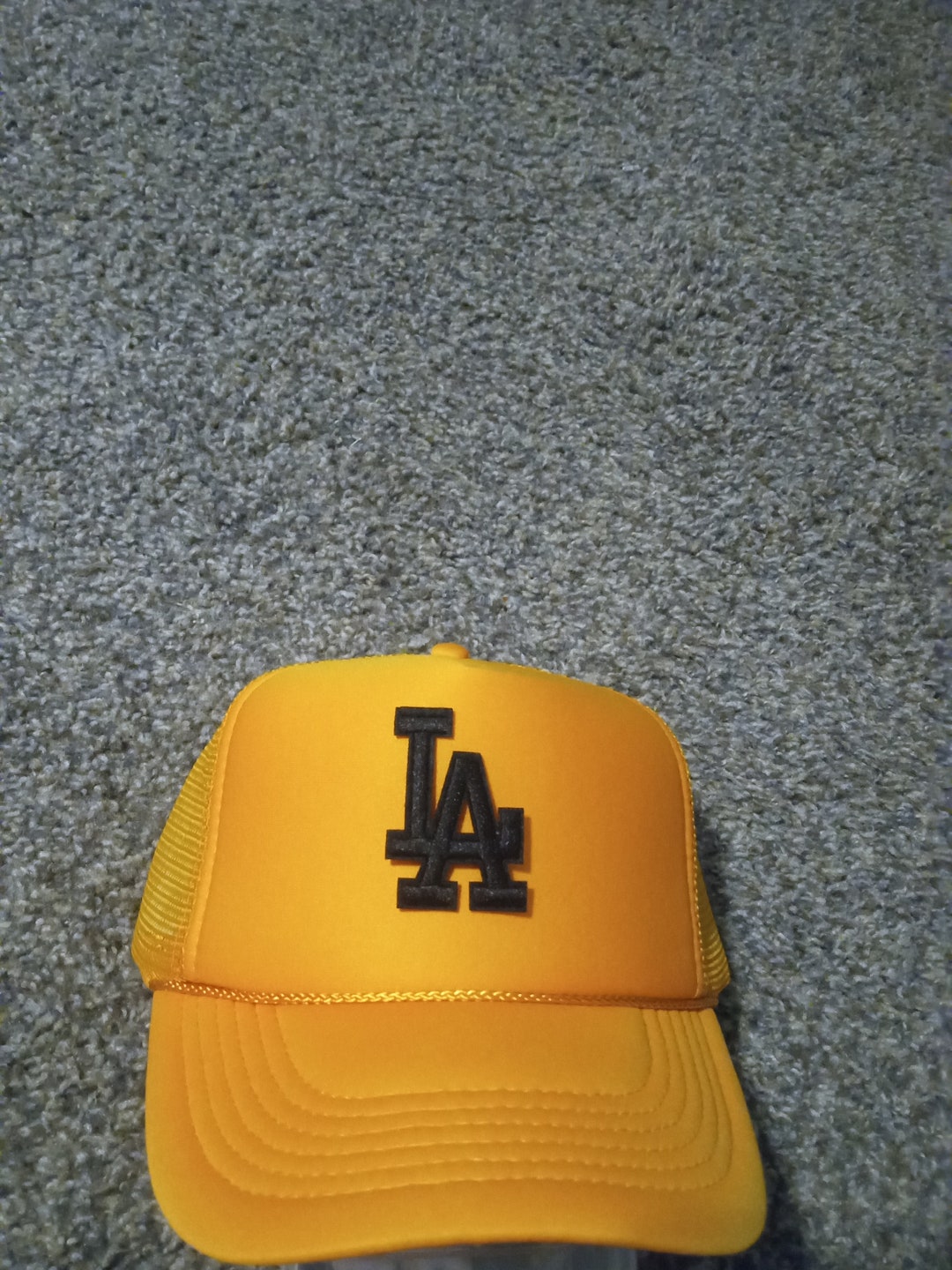 New LA Yellow/black Cap Hat 5 Panel High Crown Mesh Trucker Snapback ...
