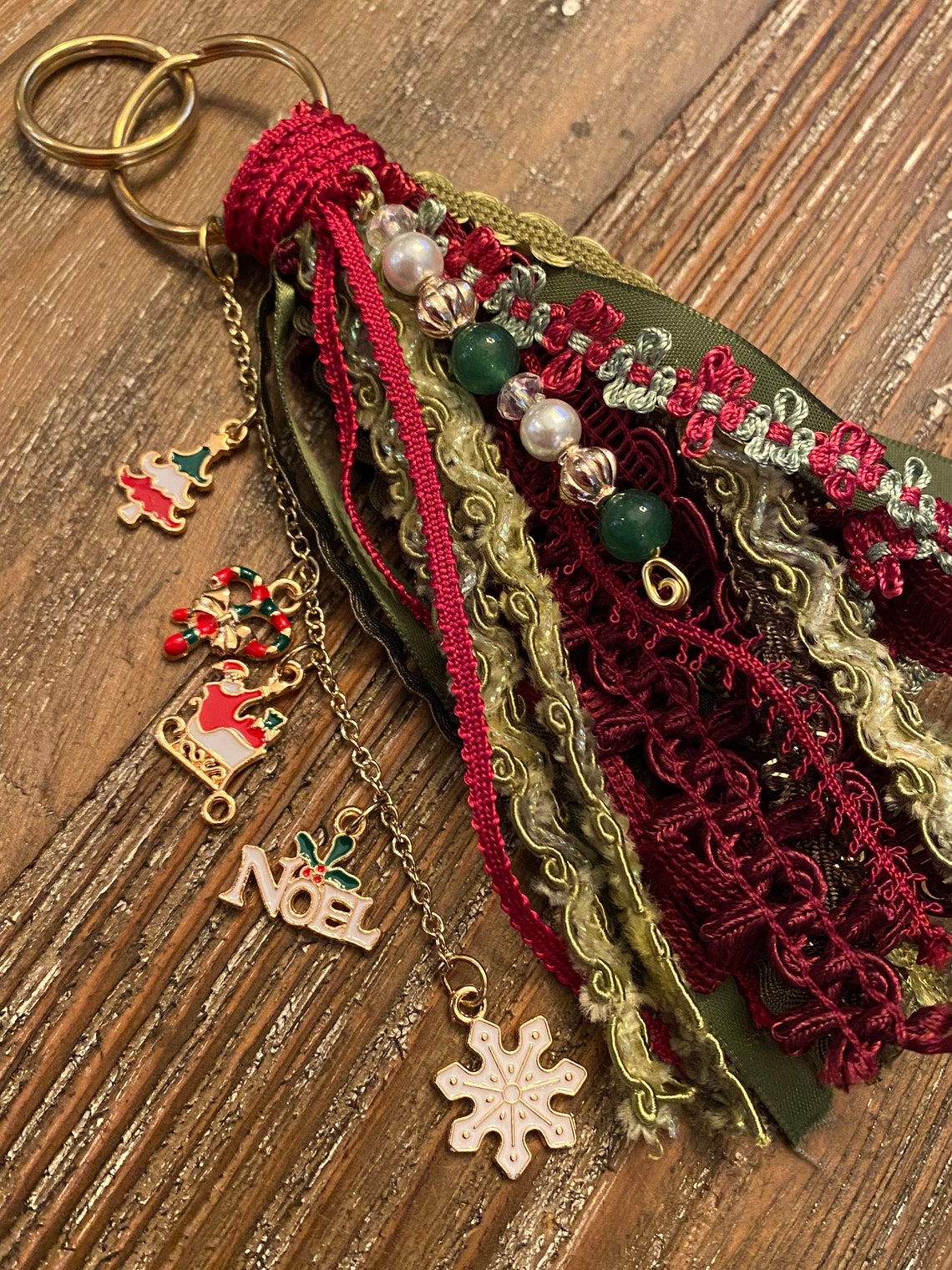 Boho Tassel Keychain, Holiday Keychain, Red Green Tassel Keychain ...