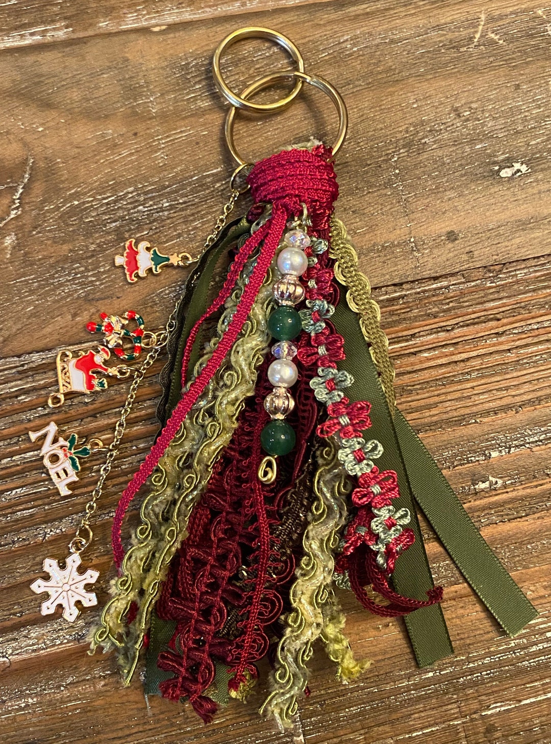 Boho Tassel Keychain, Holiday Keychain, Red Green Tassel Keychain ...