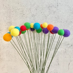 Rainbow Wool Flower Ball Bouquet | Spring Vase Filler Centerpiece | Pom ...