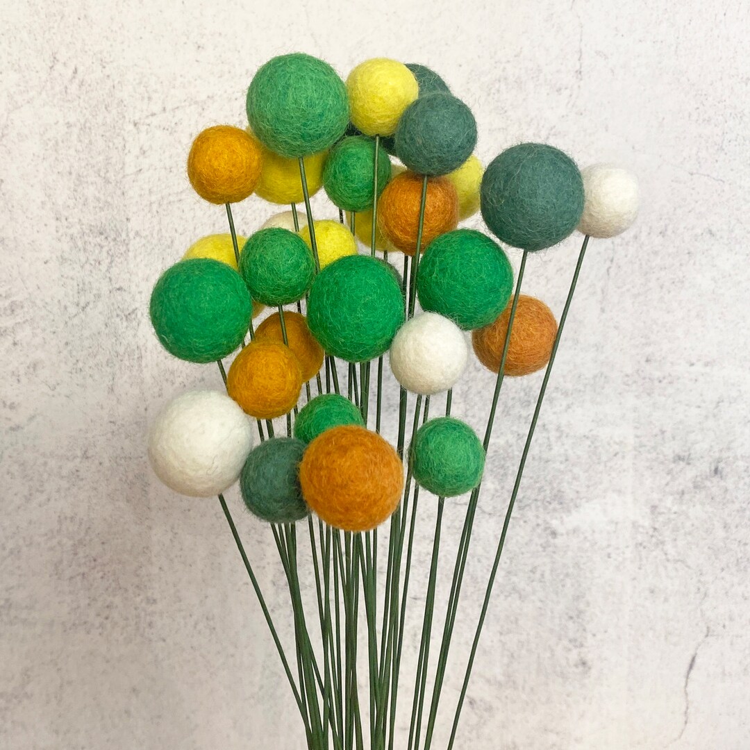 Green Hills Wool Flower Ball Bouquet | Spring Vase Filler Centerpiece ...