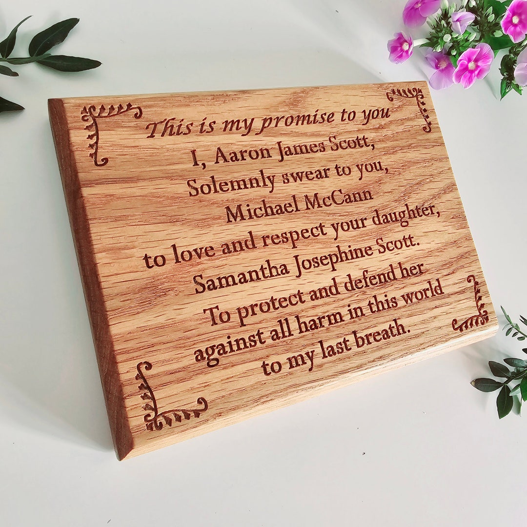 Solid Oak Promise Plaque Father of the Bride, Engraved Wood Best Man ...