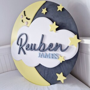 Moon Stars & Cloud Name Sign Nursery Sign Moon and Stars - Etsy