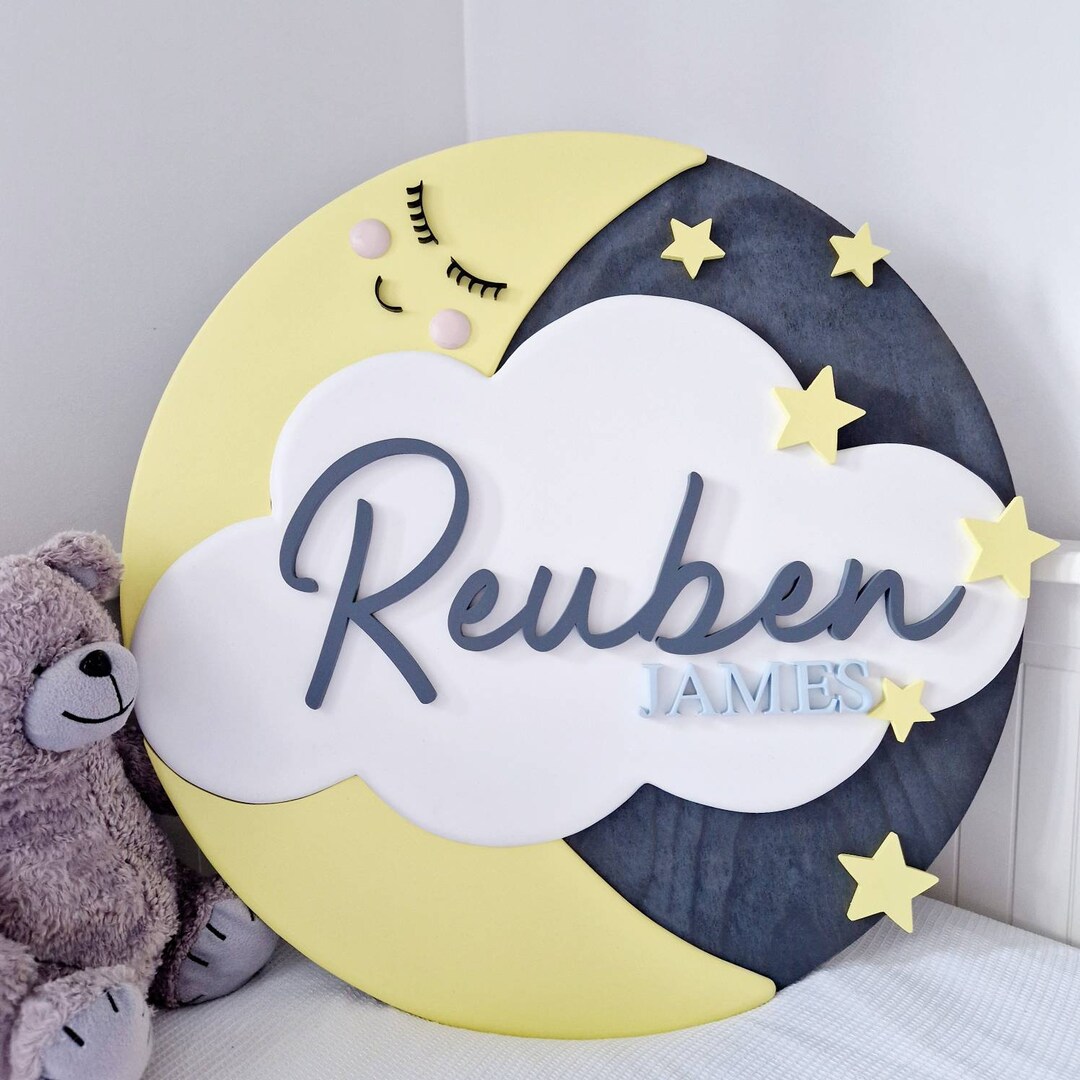 Moon Stars & Cloud Name Sign Nursery Sign Moon and Stars - Etsy