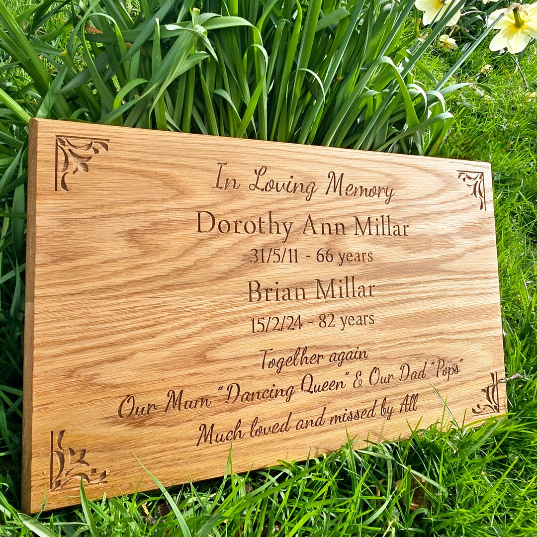 Custom Engraved Memorial Plaque, Personalised Oak Grave Marker, in ...