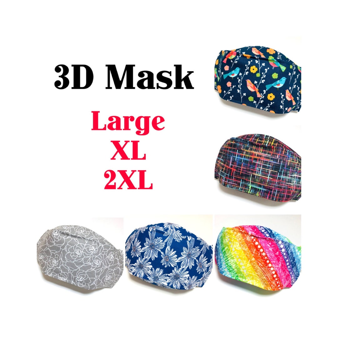 3D Women’s Fabric Face Mask, (sizes Large, XL, 2XL) Adjustable Elastic ...