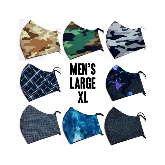 Mens Fabric Face Mask sizes Large & XL Adjustable Elastic | Etsy