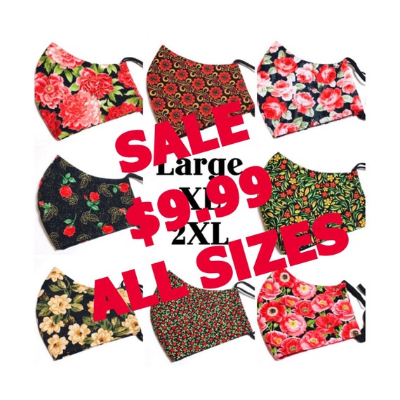 Womens Floral Fabric Face Mask size Large XL & 2XL | Etsy