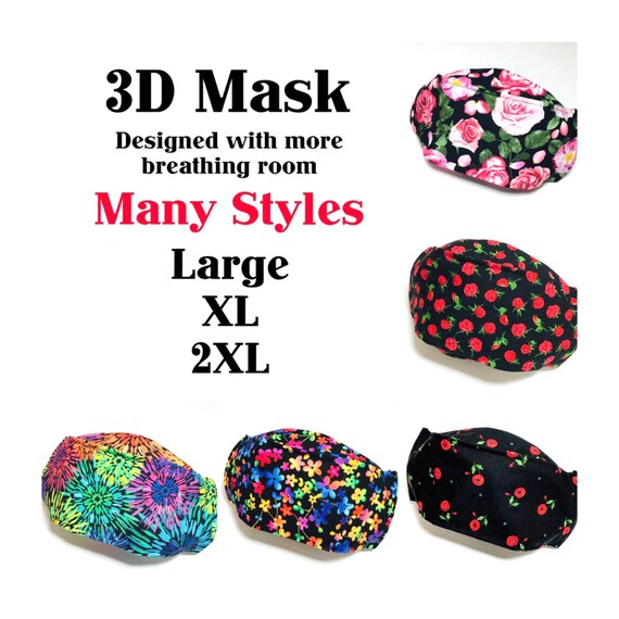 3D Womens fabric face mask sizes Large XL 2XL adjustable | Etsy