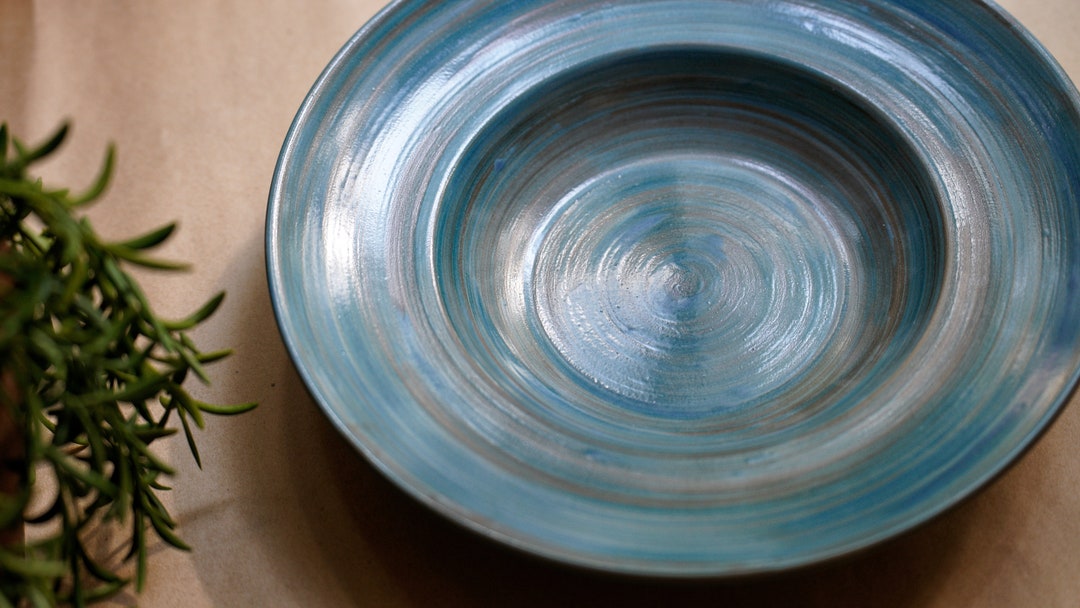 Handmade Pottery Pasta Plate, Aqua Blue Pasta Plate, Wide Rim Pasta ...
