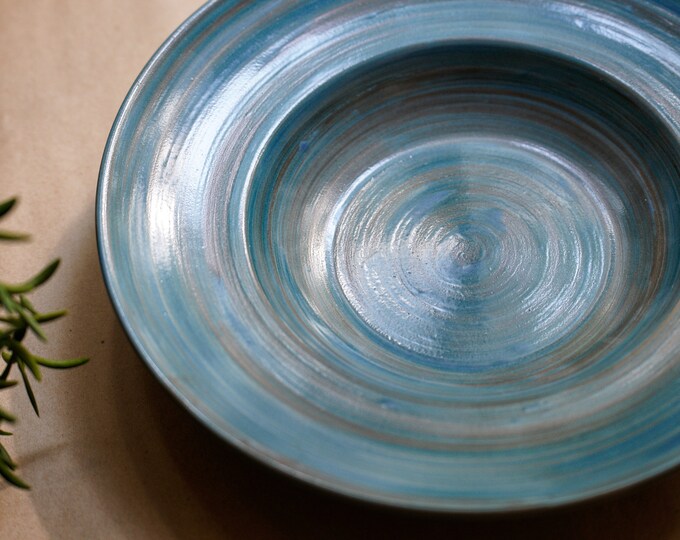 Handmade Pottery Pasta Plate, Aqua Blue Pasta Plate, Wide Rim Pasta ...