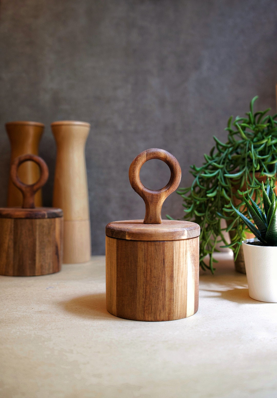 Handmade Wood Salt Cellar With Lid, Handmade Salt Box, Sugar Bowl With ...