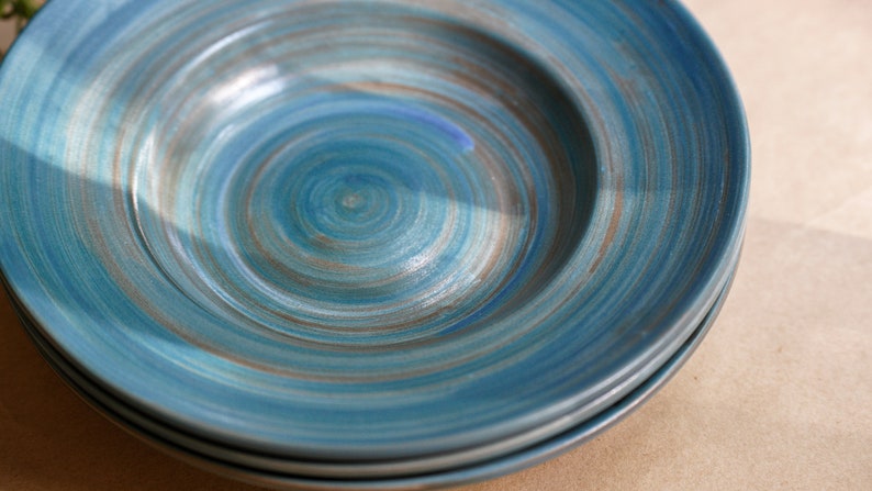 Handmade Pottery Pasta Plate Aqua Blue Pasta Plate Wide Rim | Etsy