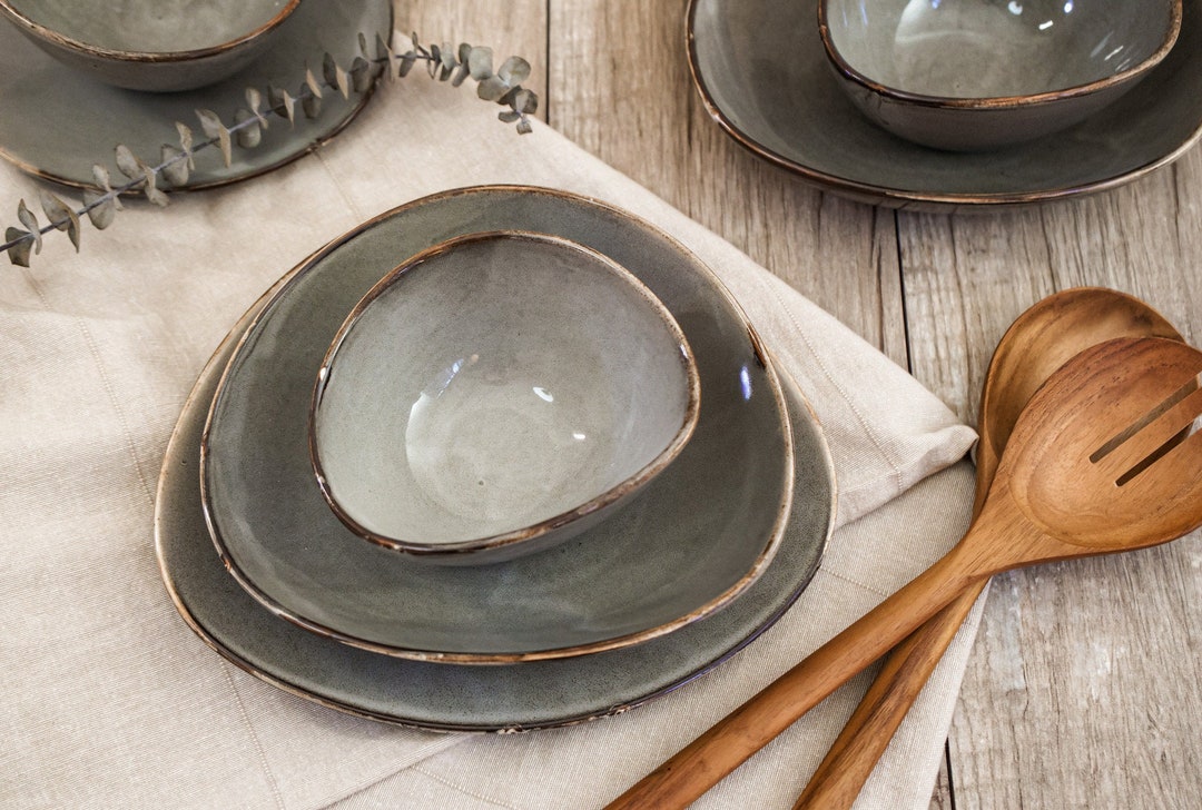 New Irregular Pottery Plate Collection, Pottery Dinnerware Set ...