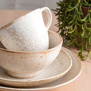 Handmade Stoneware Dinnerware Set, Moonlight Collection, White Ceramic ...