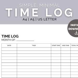 Time Log, Printable Task Tracker, Time Sheet - Digital Download A4, A5 ...