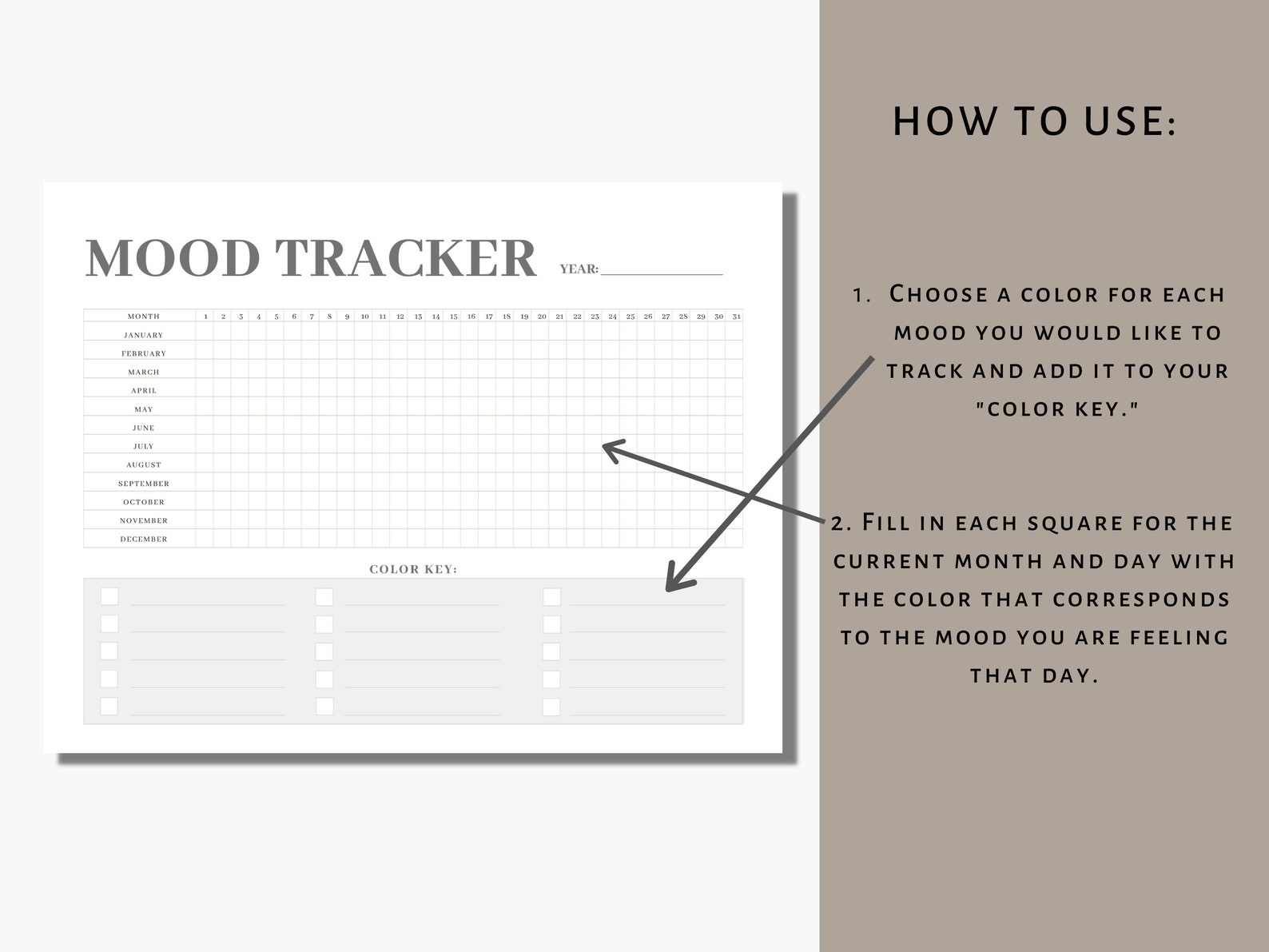 Daily Mood Tracker, Yearly Mood Log, Simple & Clean Printable PDF ...