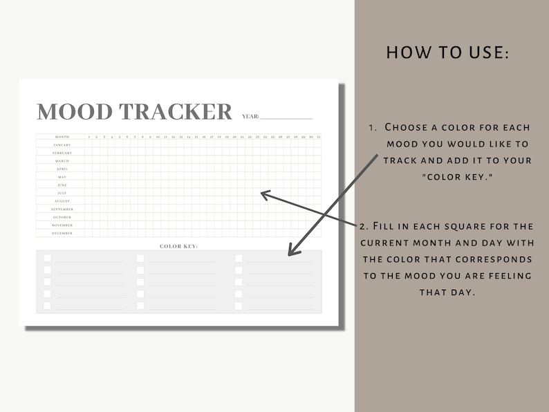 Daily Mood Tracker, Yearly Mood Log, Simple & Clean Printable PDF ...