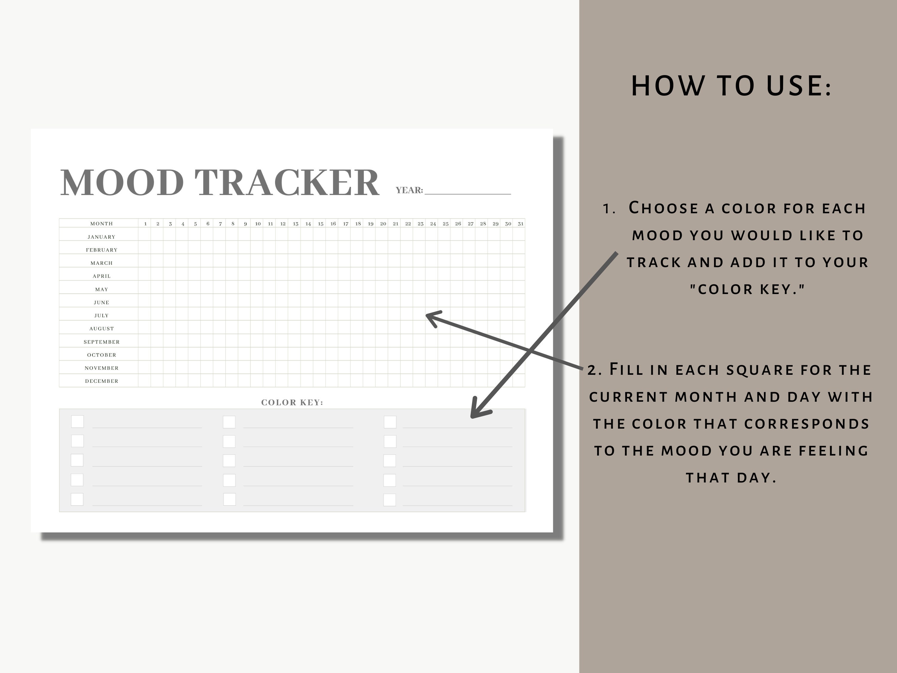 Daily Mood Tracker, Yearly Mood Log, Simple & Clean Printable PDF ...