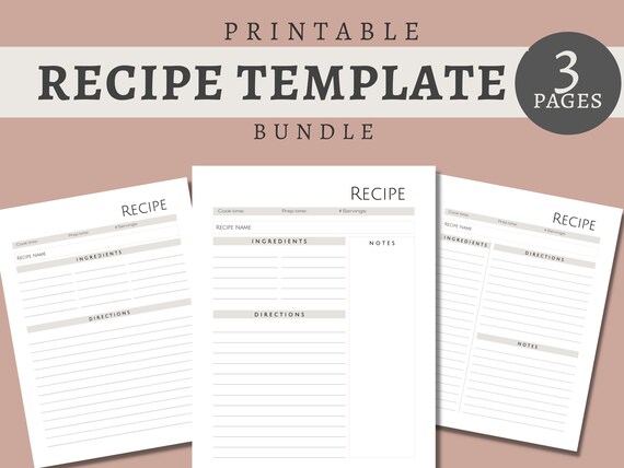 Printable Recipe Card Template WITHOUT Nutrition Facts - Etsy