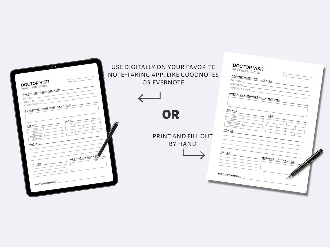 Printable Doctor Visit Log, Doctor Appointment Tracker, Health Journal ...